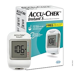 Accu-Chek Instant S Glucometer with Free Test Strips, 10 Count (White)