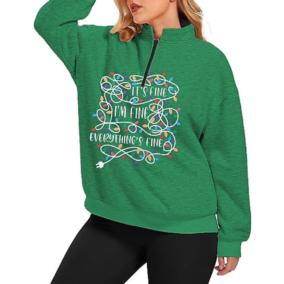 iliheyov Christmas Sweatshirts Women I'm Fine Everything is Fine Sweatshirt Light Long Sleeve Pullover Half Zip Top (P5, Large)