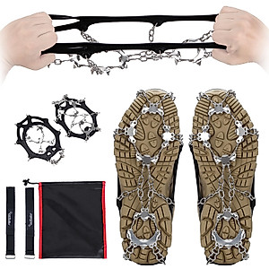 Crampons 19 Spikes with Stainless Steel Chain Ice Snow Grips Traction Cleats System Safe Protect for Walking, Jogging, Climbing, or Hiking on Snow and Ice (Fit M/L/XL Shoes/Boots)