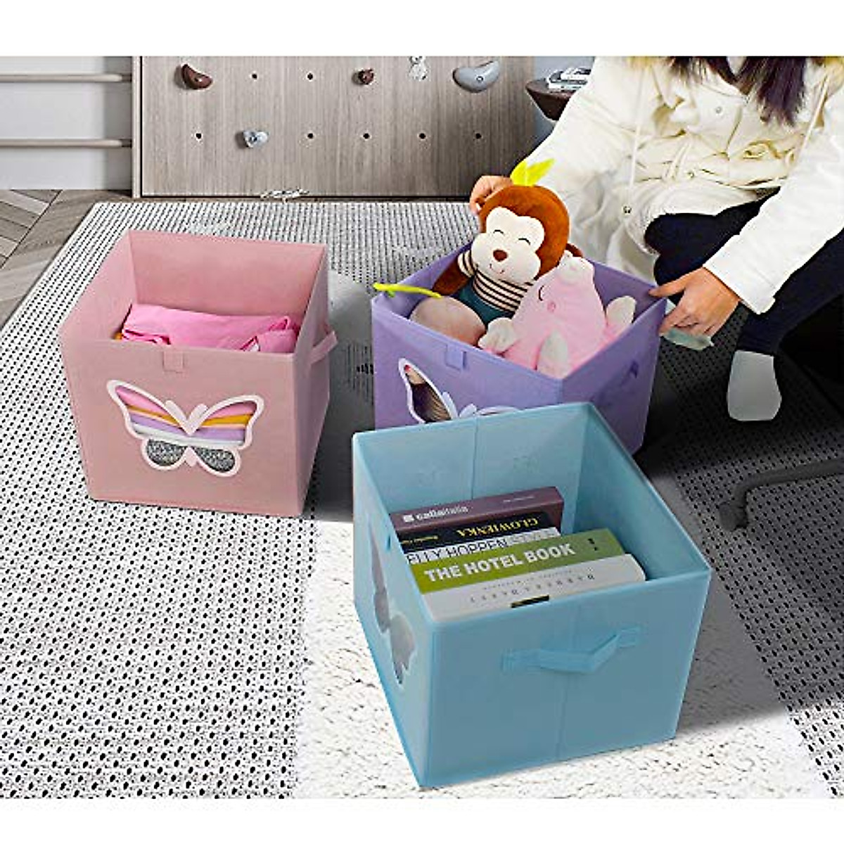 Homyfort Cube Storage Bins Organizer Container,12x12 Foldable Storage Bins Basket with Clear Window for Pantry Closet,Toys,Bedroom-Butterfly Set of 4