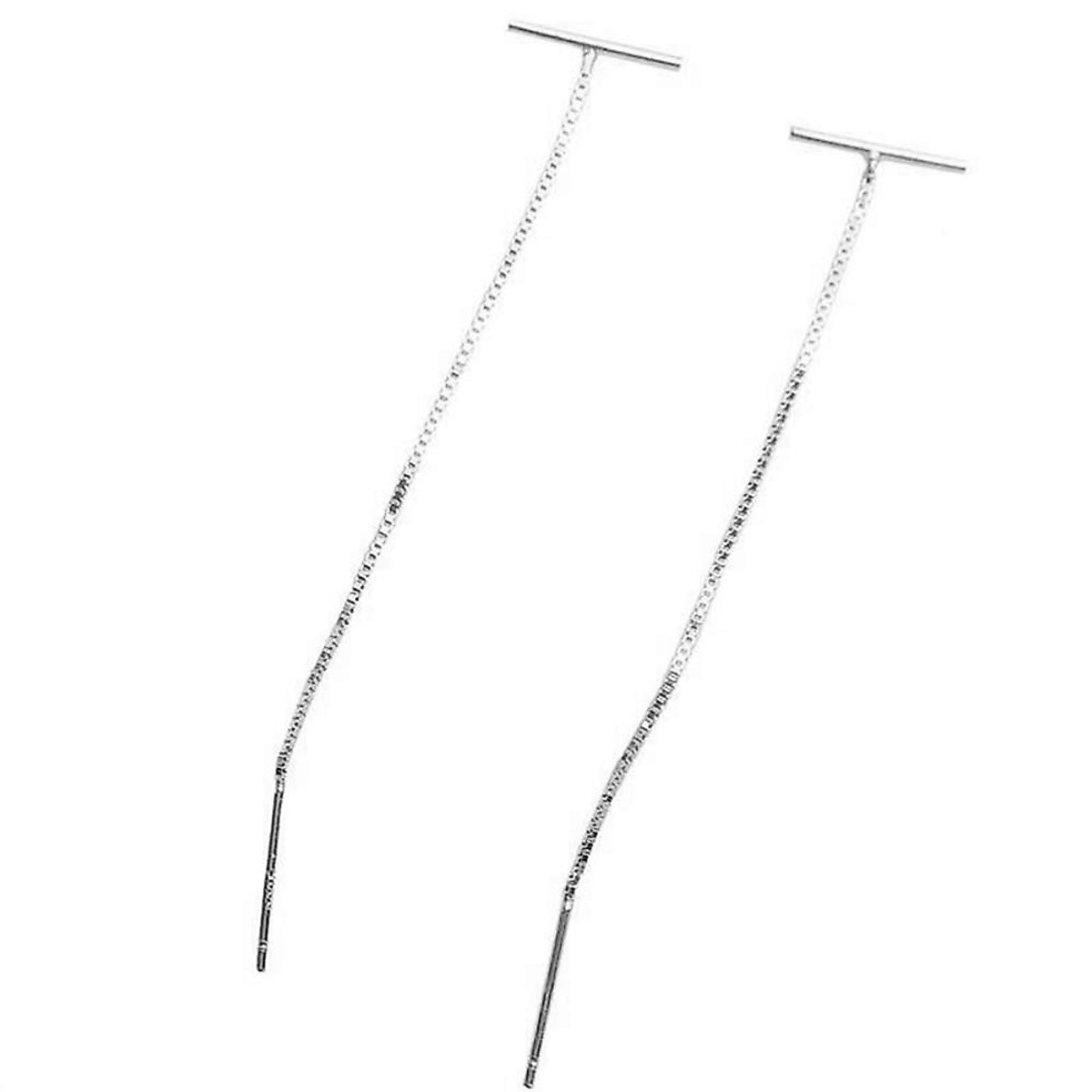 Minimalist Threader Bar Earrings for Women Girls S925 Sterling Silver Charm Long Tassel Chain Drop Dangling Simple Wire Thread Piercing Ear Stud Hypoallergenic Fashion Chic Earring (Silver)