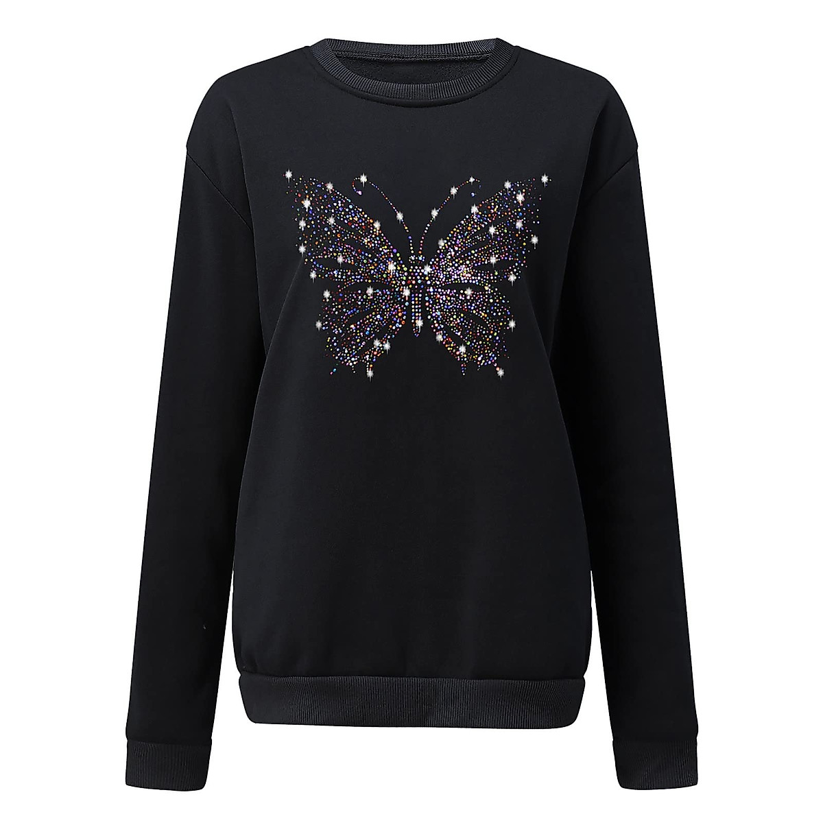 Front Botton Blouses Women Womens Sweatshirt Trendy Graphic Printed Long Sleeve Sweatshirts Crew Neck Winter Pullovers Cute Tees(Black-1,Large)
