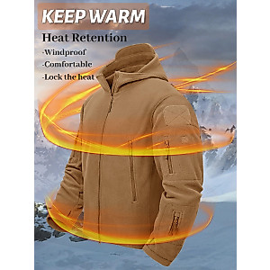 TACVASEN Tactical Hoodies for Men Windproof Fleece Hoodies Zip Up Mens Jacket Winter Warm Hoodie Hunting Brown