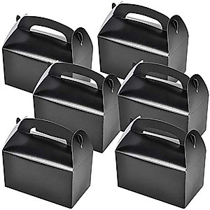 ArtCreativity Black Treat Boxes for Candy, Cookies and Party Favors - Pack of 12 Cookie Boxes, Cute Cardboard Boxes with Handles for Birthday Party Favors, Holiday Goodies