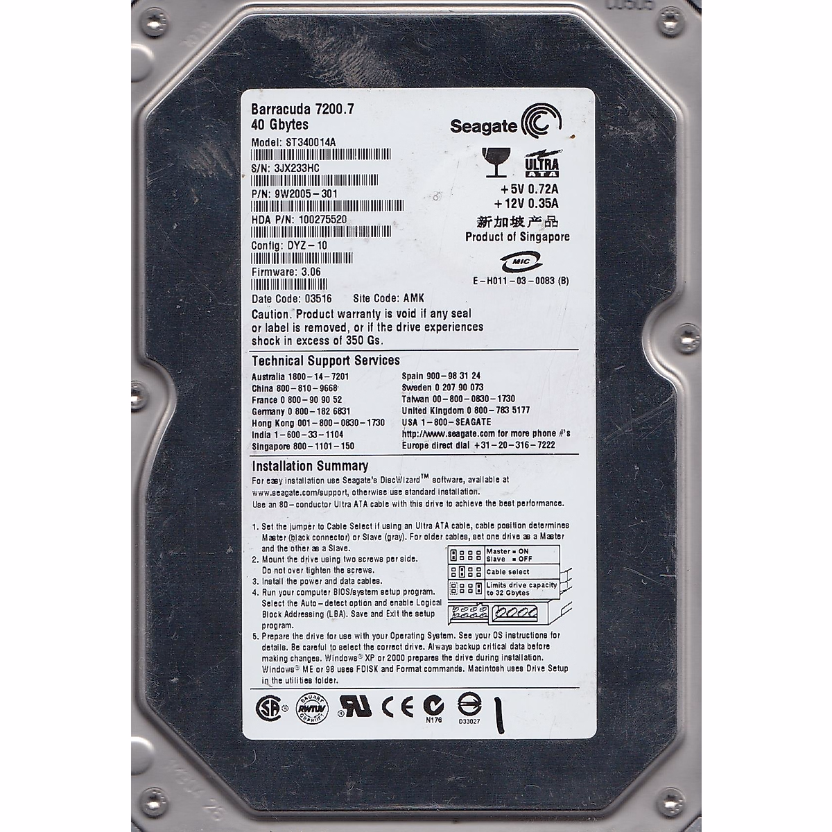 Seagate Barracuda 7200.7 40GB UDMA/100 7200RPM 2MB IDE Hard Drive