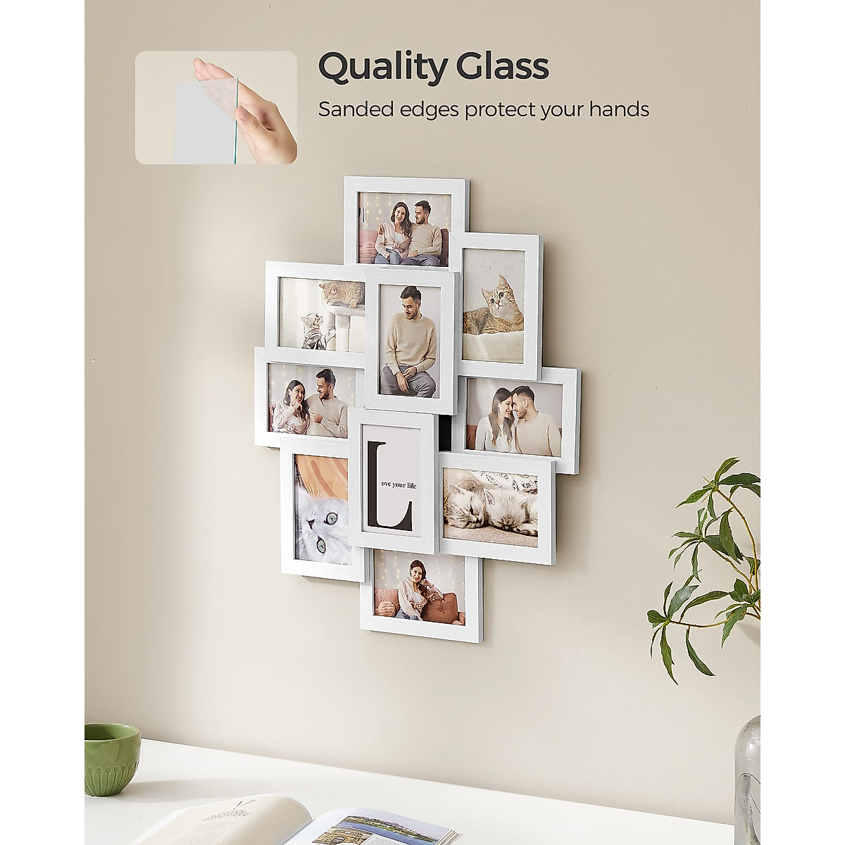 SONGMICS Collage Picture Frames, 4x6 Picture Frames Collage for Wall Decor, 10 Pack Photo Collage Frame for Gallery, Multi Family Picture Frame Set, Glass Front, Assembly Required, Cloud White