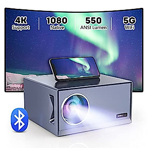 5G WiFi Bluetooth Projector- Native 1080P 4K Support Movie Projector, REPABOW 550 ANSI 300" Display 4D/4P Keystone Correction Home Theater Projector Sync for Phone, Fire Stick, HDMI, PC, Laptop, PS5