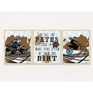 Silly Goose Gifts Dirt Bike Motorcycle ATV Themed Bedroom Room Wall Decor Art Prints Blue Brown