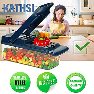 Pro Vegetable Chopper, Onion Chopper Slicer Dicer with Container, Food Chopper Vegetable Slicer, Veggie Chopper Slicer Dicer Cutter, 12-in-1 Mandoline Slicer, Blue