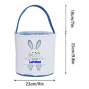 Molikyla Personalized Easter Basket Custom with Name for Boys Girls Kids Customized Easter Gifts Canvas Cotton Buckets, Blue, one size