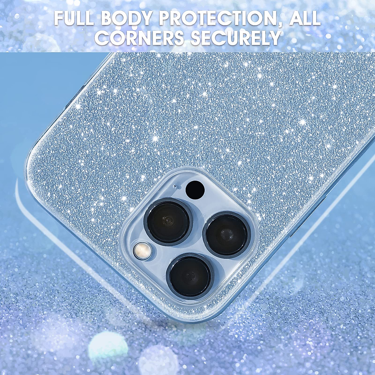 MILPROX Compatible with iPhone 13 Pro Max Case (2021), Glitter Sparkly Shiny Bling Rubber Gel Shell Cases 3 Layers Shockproof Protective Bumper Cover for iPhone 13 Pro Max 6.7" 2021-Blue