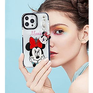 Threesee for iPhone 14 Pro Max Cute Case,Minnie Mouse Cute Cartoon Kawaii Girls Kids Women Slim Gel Rubber Bumper Soft TPU Protective Clear Case with Pendant for iPhone 14 Pro Max 6.7 inch(Minnie)