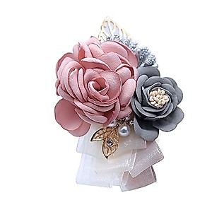 HXSCOO Prom Hand Flowers Red Best Man Wedding Boutonniere Men's Lapel Pin Groom Buttonhole Bride Mother Wristlet Corsage (Color : Wrist Flowers Wine)