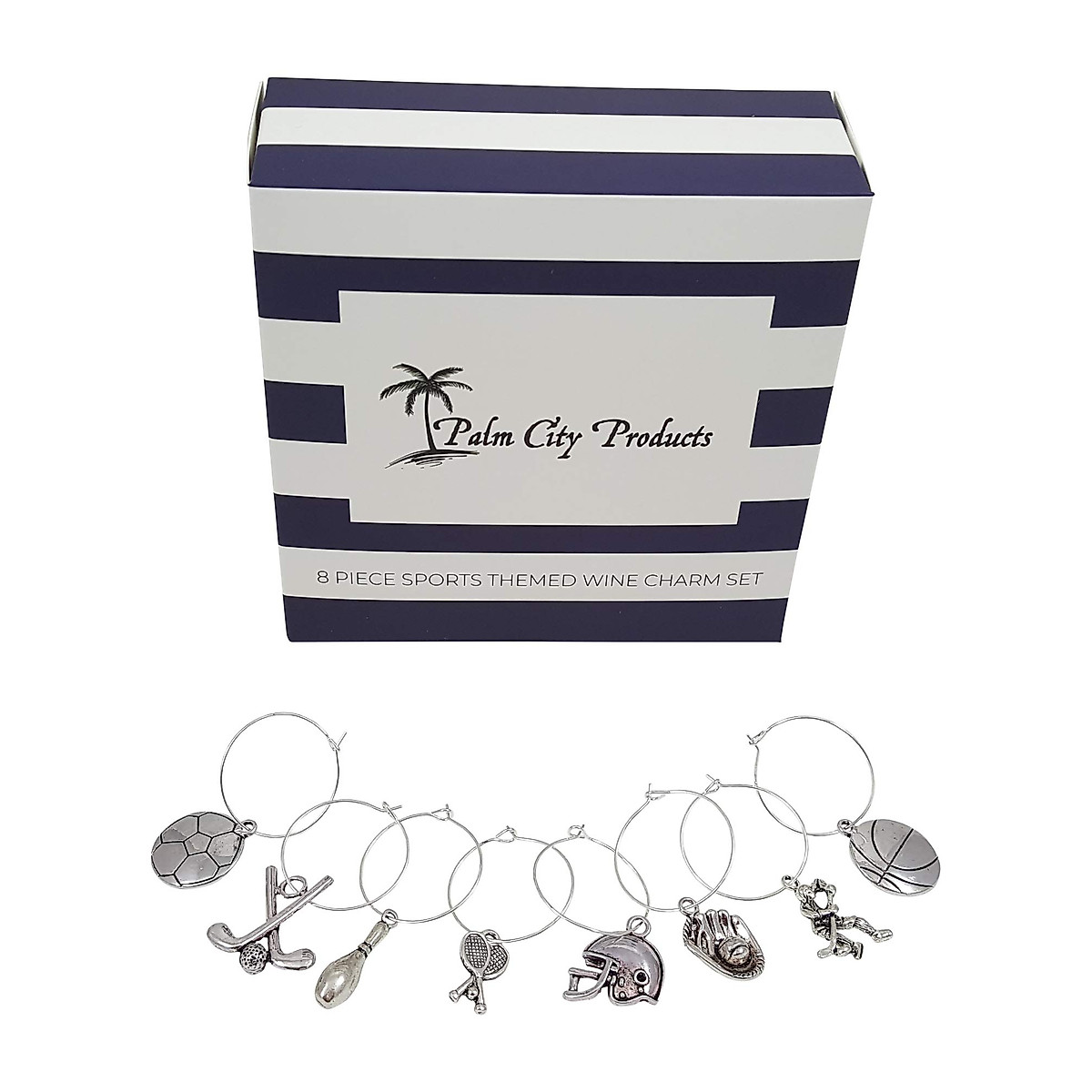 Palm City Products Sun and Sport Themed Wine Charm Set - Bundle of Beach and Sports Themes, 18 Pieces Total