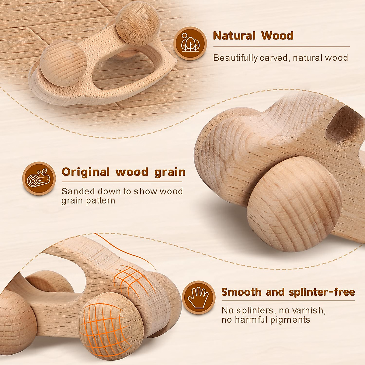 TOY Life Wooden Toys Cars, Montessori Toys for Babies 0-6-12 Months, Rattle Toy Cars for Toddlers 1-3, Christmas Wooden Baby Toys Gift 1 Year Old, Baby Boy Nursery Decor, 1 Year Old Boy Birthday Gift