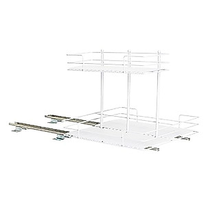 Household Essentials Glidez Paint-Finished Steel Pull-Out/Slide-Out Storage Organizer with Plastic Liners for Under Sink or Cabinet Use- 2 -Tier Design - Fits Standard Size Cabinet or Shelf, White