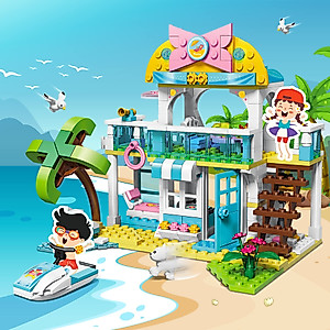 Friends Vacation Tour Building Kit Featuring Beach House, City Ice-Cream Truck, Yacht and Animal Toys, Creative Building Blocks Roleplay Christmas Birthday Gifts for Kids Girls Aged 6-12 (948 Pieces)
