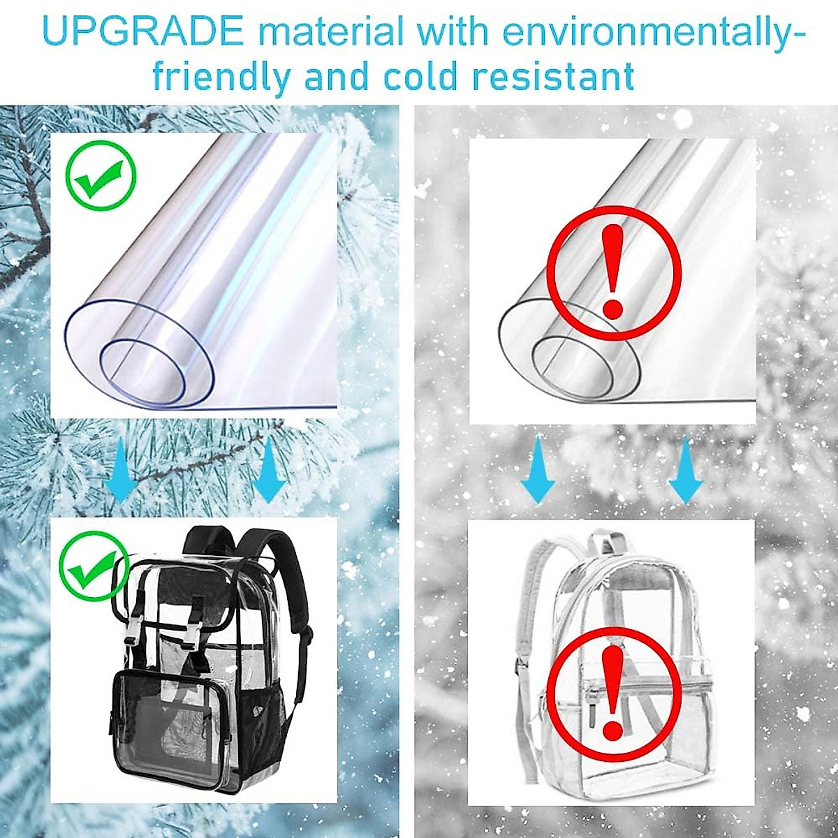 FTJCF Clear Backpack, Stadium Approved Transparent Bookbag, Heavy Duty PVC See Through Backpack - Black