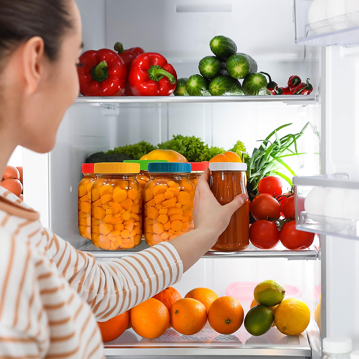 12 Pack Colored Plastic Mason Jar Lids with Sealing Rings -Regular Mouth and Wide Mouth Jar Lids,Storage Caps for Canning Jars and More -Leak-Proof&100% Sealing