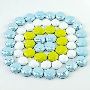 2 Pound Glass Gems Stones Pebble Rocks Mixed White,Blue,Green Flat Marbles for Bowl,Flower Vase Fillers,Floral Arrangement,Mosaics Crafts,Fairy Garden Decor,Fish Tank,Candle Holder,Approx.190~200 PCS