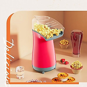 Dzmb quick and easy hot air popcorn machine with measuring cup, oil-free popcorn machine with on/off switch is suitable for family movie night parties. (Red)