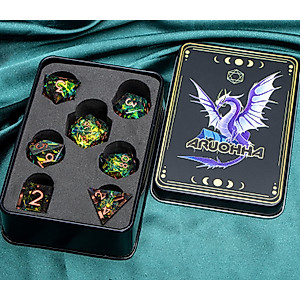 Resin DND Dice Set 7Pcs Sharp Edge Dice ARUOHHA D&D Dice Set for Dungeons and Dragons RPG Board Games Polyhedral Dice D + D Role Playing Dice with Gift Box Handmade D and D Dice D20 D12 D10 D8 D6 D4