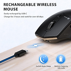 iClever Wireless Mouse with Bluetooth or USB Receiver, 5 Adjustable 2400DPI Rechargeable Computer Mouse, Wireless Mouse for Laptop, iPad, MacBook, Tablet, PC
