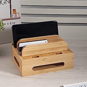 Okuyonic Remote Control Storage Box, Bamboo Storage Box Charging Storage Rack Easy Cleaning Premium Bamboo Material for Home for Storage for Woman