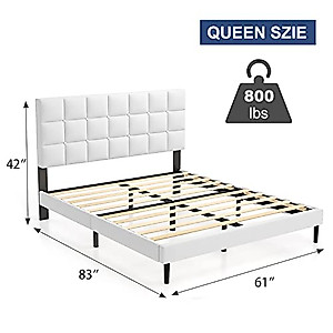 Molblly Queen Bed Frame Upholstered Platform with Headboard and Strong Wooden Slats,Non-Slip and Noise-Free,No Box Spring Needed, Easy Assembly,White