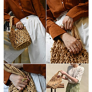 Nice Pies New Straw Bag Cotton Thread Woven Bag Portable Net Bag Casual Bucket Handbag Summer Beach Purse for Women/Girls