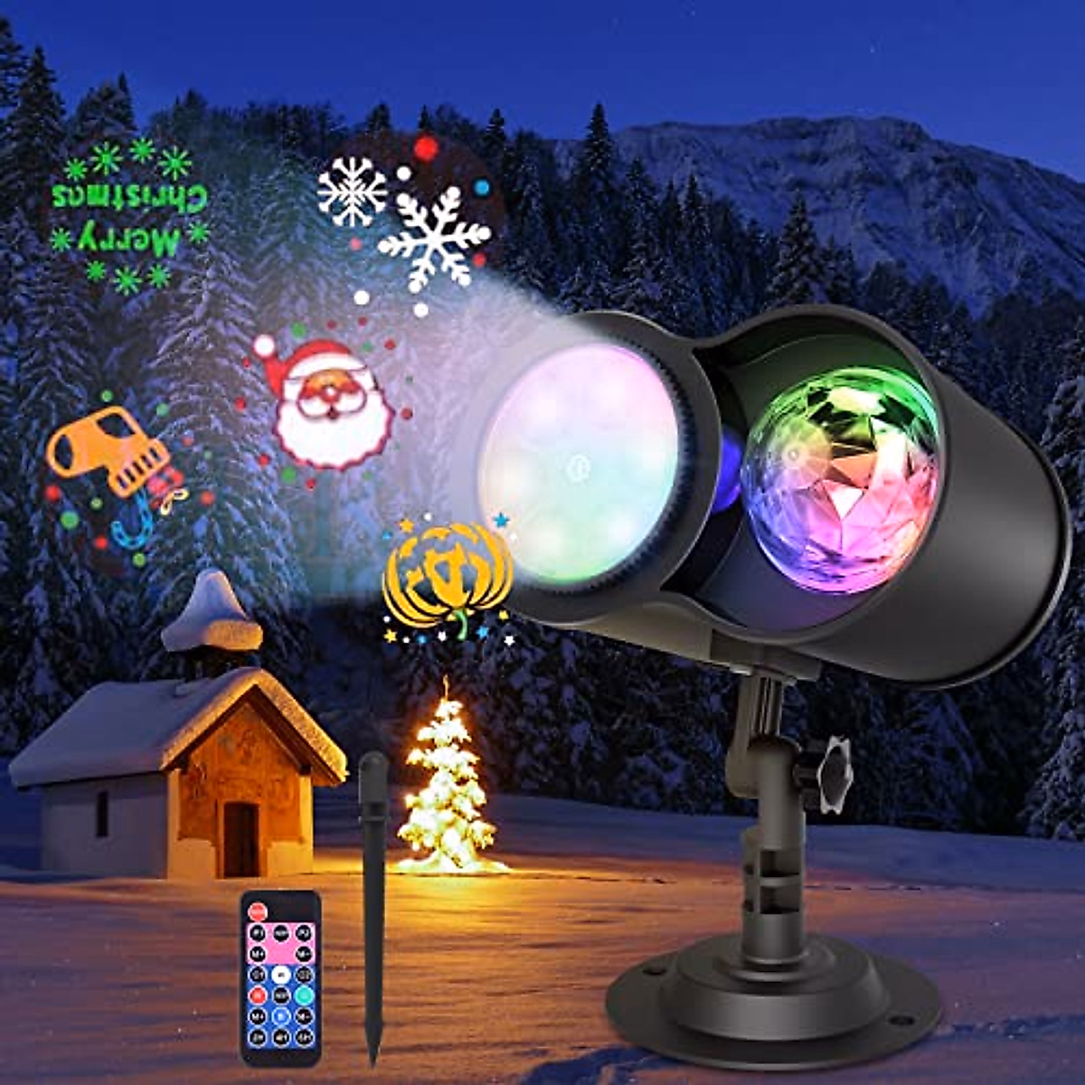 Christmas Halloween Projector Lights, Remote Control Timer 2-in-1 Ocean Wave Snowflake LED Projection Lamp Waterproof, Indoor Outdoor LED Projector Light for Holiday Party Garden Landscape Decorations