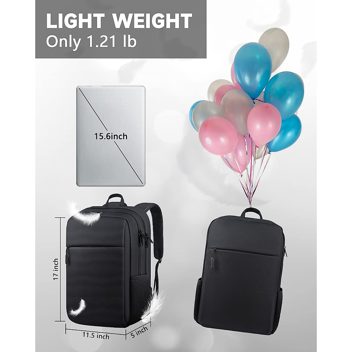 Laptop Backpack 15.6 Inch, Business Durable Lightweight Slim Laptop Tablet Backpack Airline Approved with USB Charging Port, College School Computer Work Bag Bookbag Tech Gifts for Men Women, Black