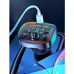 Car MP3 Player Bluetooth 5.0 FM Bluetooth Transmitter w/2 USB Charger and PD QC Interface Wireless FM Modulator w/ Built-in Mic and CVC Technology Car Radio Adapter for for Smart Phone