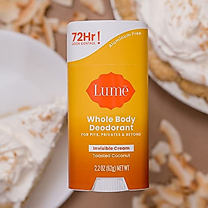 Lume Whole Body Deodorant - Invisible Cream Stick - 72 Hour Odor Control - Aluminum Free, Baking Soda Free, Skin Safe - 2.2 ounce (Toasted Coconut)