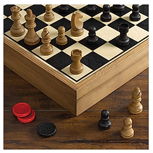 WS Game Company Deluxe Vintage 2-in-1 Wood Chess and Checkers Game Set