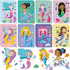 Zonon 48 Sheets Make a Mermaid Stickers Sheets for Mermaid Party Favors Mermaid Stickers for DIY Project Mermaid Birthday Decorations Party Favor(Mermaid)