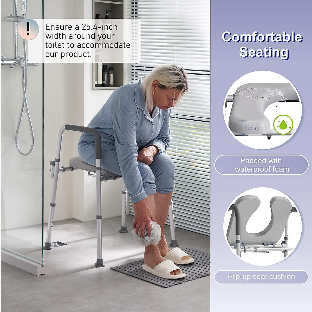 Eillion Raised Toilet Seat with Handles for Elderly Toilet Seat Risers for Seniors, Bedside Toilet Chairs for Seniors with Arms, Adjustable Height Handicap Toilet Seat with Handles over Toilet, 400lbs