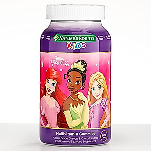 Nature's Bounty Disney Princess Kids Gummy Multivitamin, Natural Grape, Orange & Cherry Flavored, No Gluten, Dairy, or Peanuts, 180 Gummies