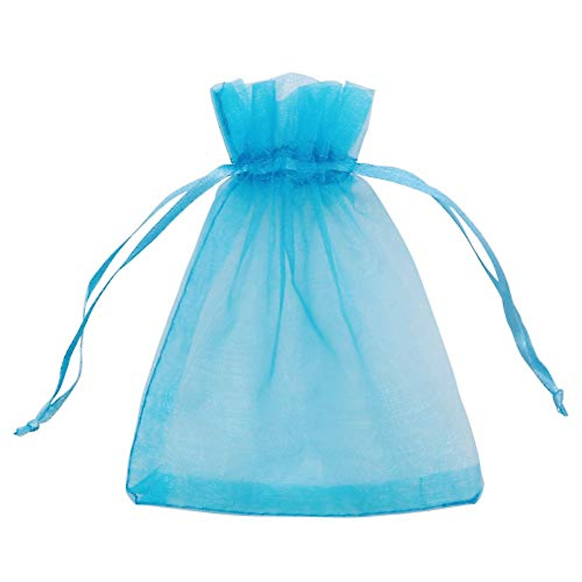 HRX Package 100pcs Organza Jewelry Drawstring Pouches Turquoise Blue, 3.9 x 4.6 inch Little Mesh Candy Bags Mini Sachet for Small Christmas Gifts Jewelry