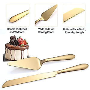 Cake Cutting Set for Wedding, Elegant Cake Knife and Server Set with Thickened Stainless Steel and Rounded Edges, Cake Cutter and Pie Spatula for Birthday Anniversary Christmas Gift Set of 2, Gold