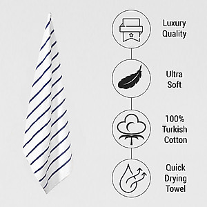 GT Globaltex Fine Linens 100% Turkish Cotton Premium Pool and Beach Towel Highly Absorbent Quick Dry Blue Striped 32" x 64" 500 GSM (1 Piece)
