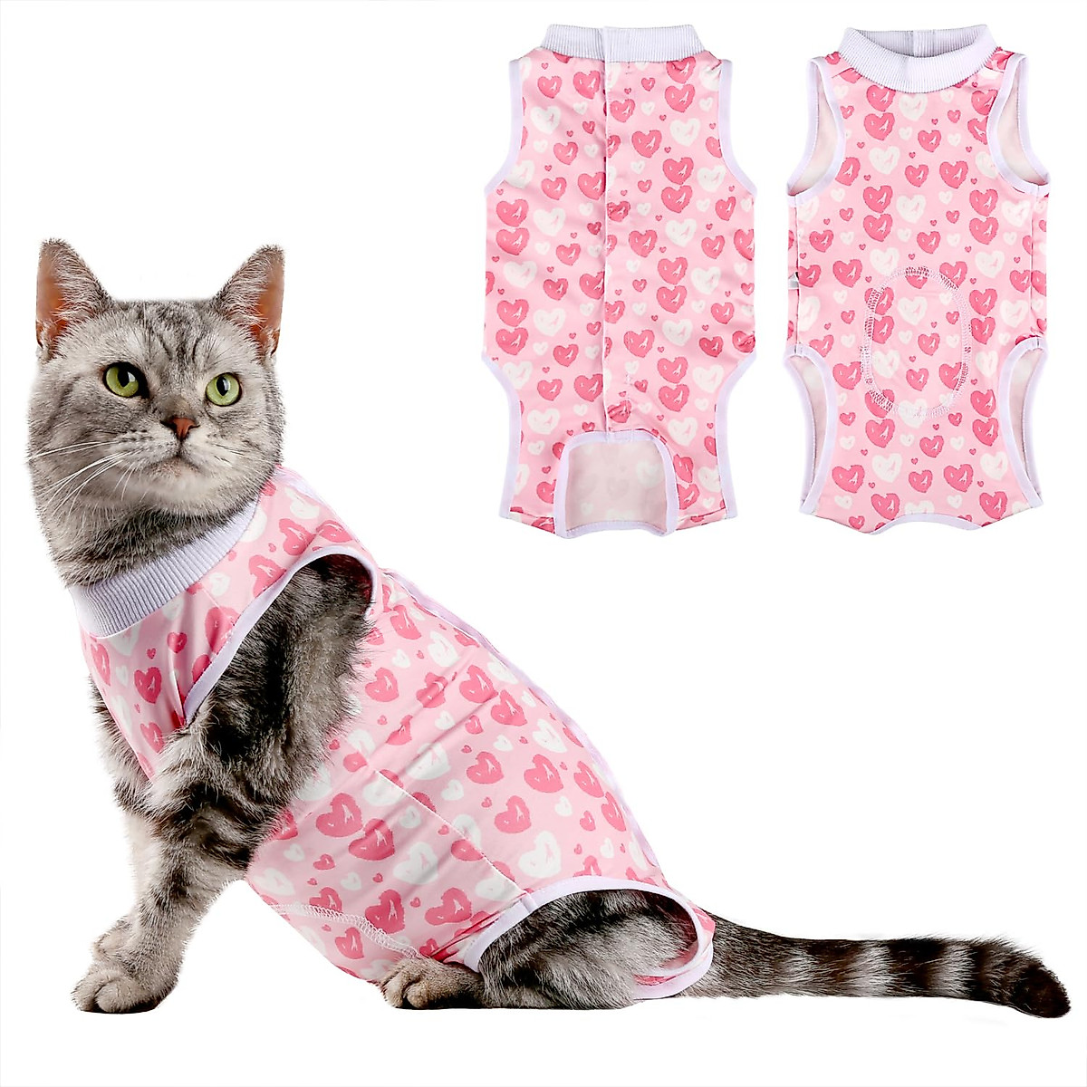 Due Felice Cat Surgery Recovery Suit Small Dog Surgical Recovery Onesie Pet After Surgery Wear for Female Male Cat Doggy Pink Heart/Medium