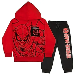 Marvel Spider-Man Graphic 2-Piece Set - Boys Fleece Pullover Hoodie & Jogger Pants 2-Pack Bundle Set for Kids and Toddlers (Size 10/12, Red)