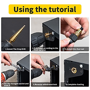 HIFESON Rivet Nut Tool,Hand Nuts Riveter,Rivnut Tool with Metric and SAE,Rivet Nut Tool Rivet Nut Kit with a Step Drill Bit & 100 Rivet Nuts Assortment Kit