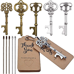 Aylifu Skeleton Key Bottle Opener, 6 Pieces Wedding Favors Vintage Key Bottle Opener with Escort Tag Card and Ball Bead Chain for Wedding Guests Party Favors Rustic Decoration - Bronze and Silver