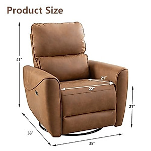INZOY Power Recliner Swivel Glider, Electric Swivel Rocker Recliners with Lumbar Support, Leathaire Nursery Rocking Recliner Chair Reclining Sofa for Living Room, Brown