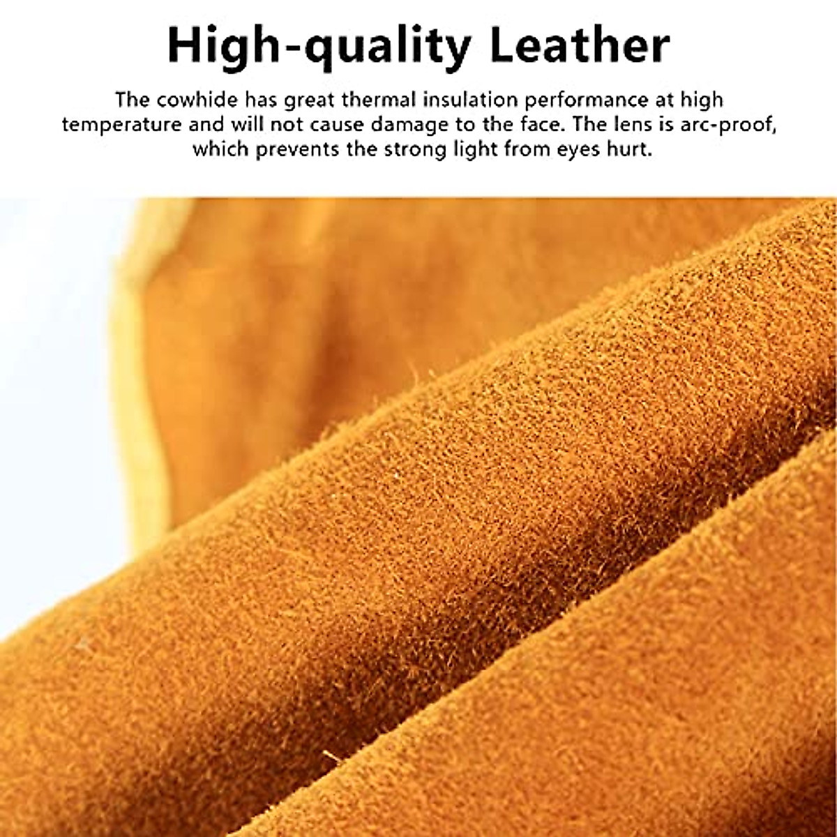 Leather Welding Mask, Leather Welder Hood Leather Mask Welder Helmet with Auto Darkening Filter Lens, Work Cap Welding Helmet, Yellow (Full Face+Neck Shoulder Coverage)