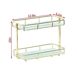 X-cosrack 2-Tier Bathroom Organizer Countertop, Bathroom Countertop Storage Shelf with Removable Marble Glass Tray, Vanity Tray Cosmetic Organizer Holder White