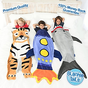 Blankie Tails Wearable Rocket Ship Blanket for Boys & Girls - Double Sided Fleece Astronaut Blanket for Space Toys Gifts, Sleepovers, and More - Space Blanket for Kids, Adults & Teens (Blue Rocket)