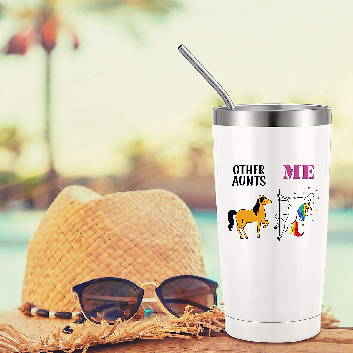 Patelai Other Aunts Me Unicorn Mug, Best Aunt Gift for Auntie, Favorite Aunticorn from Niece, Nephew, Funny Aunts Gifts for Birthday, Christmas, Mother's Day, 20 oz Mug Tumbler with Gift Box (White)